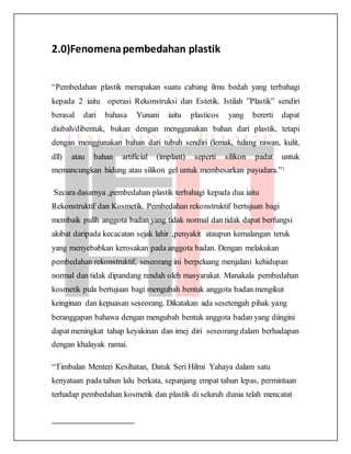 PEMBEDAHAN KOSMETIK MENURUT ISLAM DAN PERSPEKTIF SAINS | DOCX