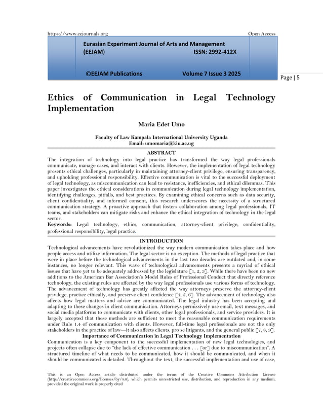 Ethics of Communication in Legal Technology Implementation (www.kiu.ac.ug) | PDF