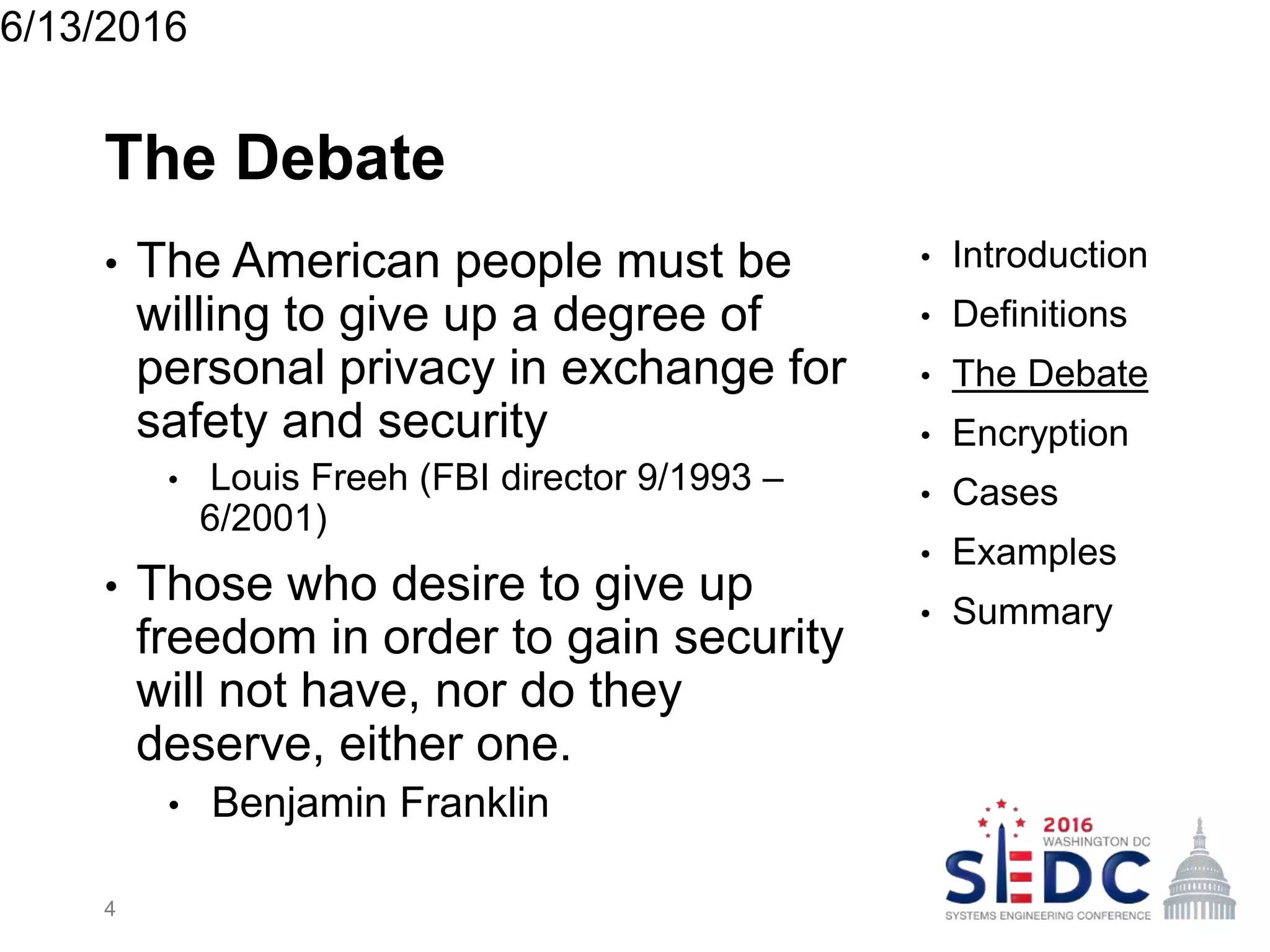 Role of encryption in security vs privacy debate | PPT