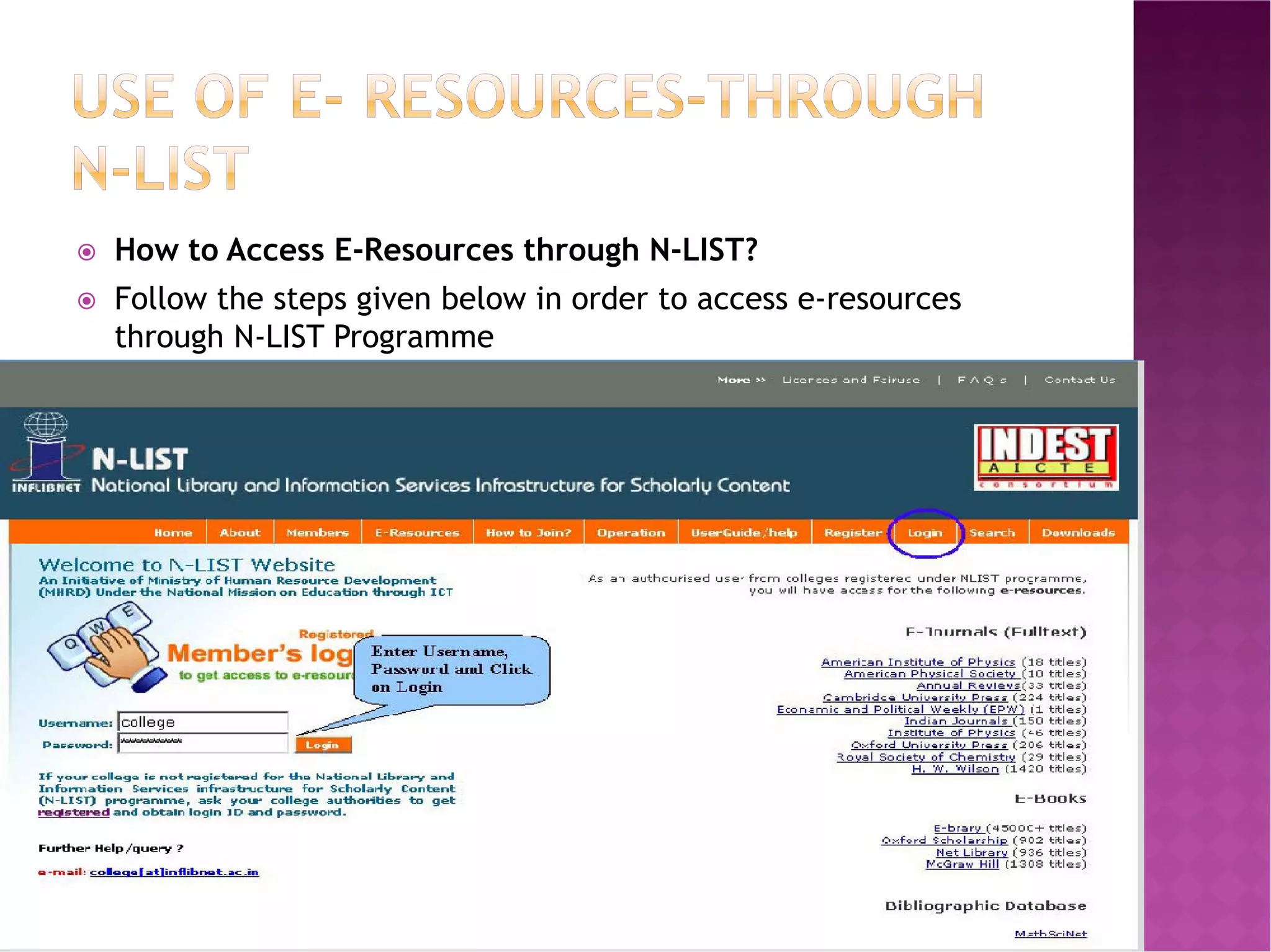 N list e-resources in the college library. a study | PPT