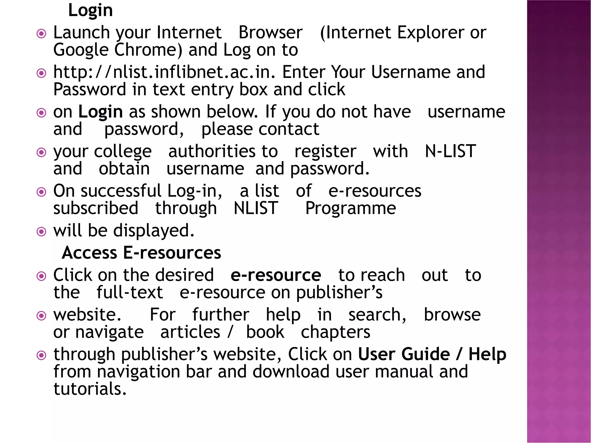 N list e-resources in the college library. a study | PPT