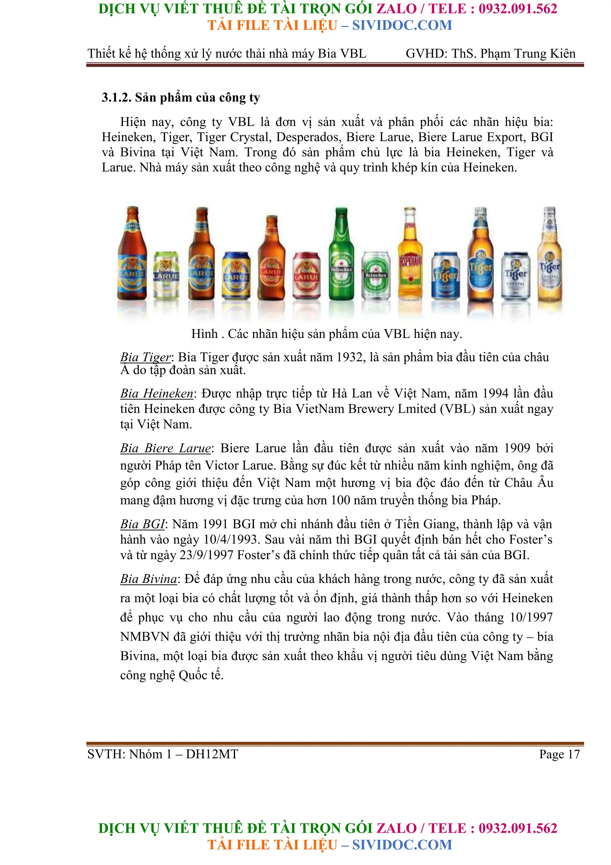 ĐỒ ÁN - Xử lý nước thải nhà máy bia VBL Việt Nam.doc