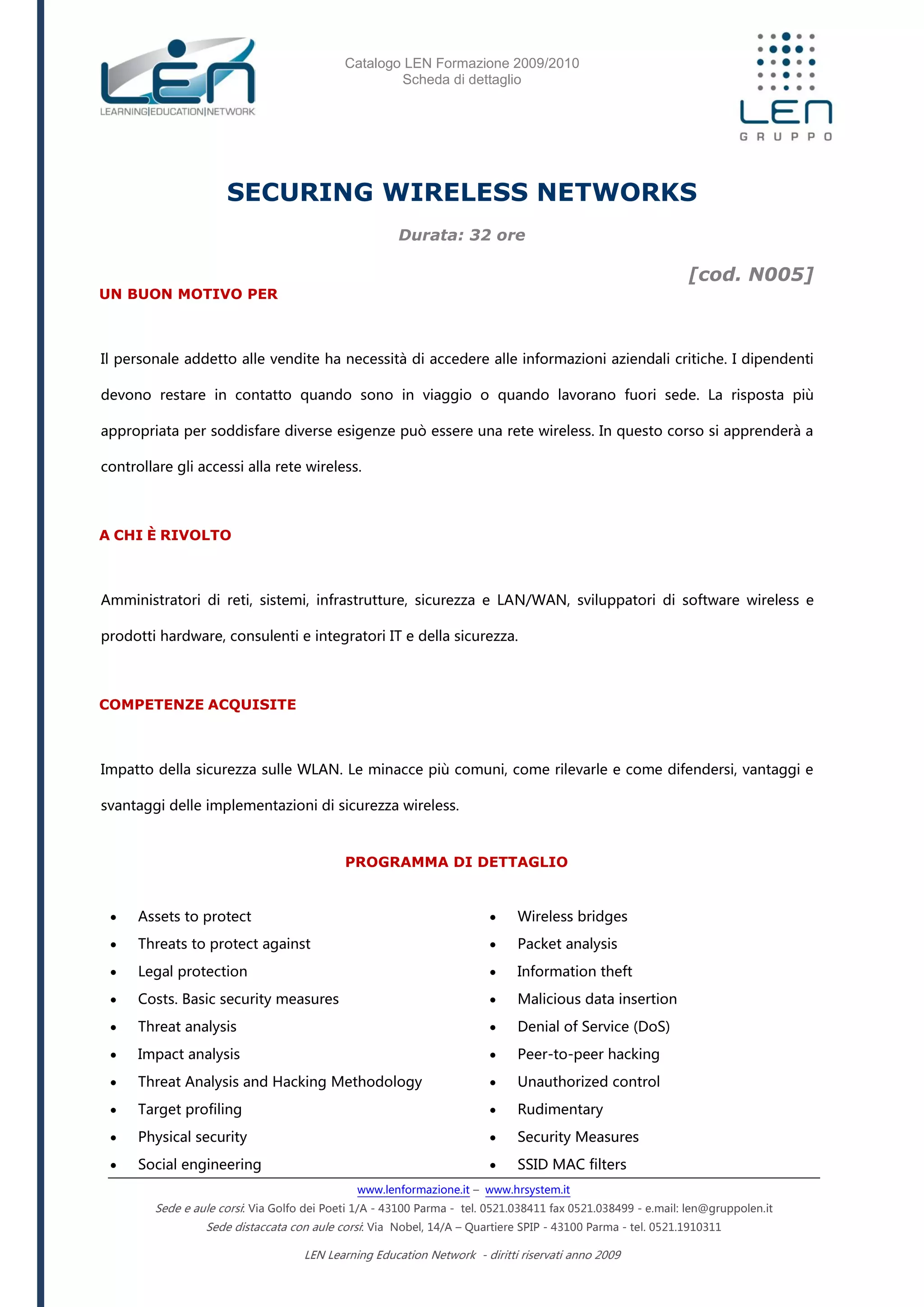 Securing wireless networks - Scheda corso LEN | PDF