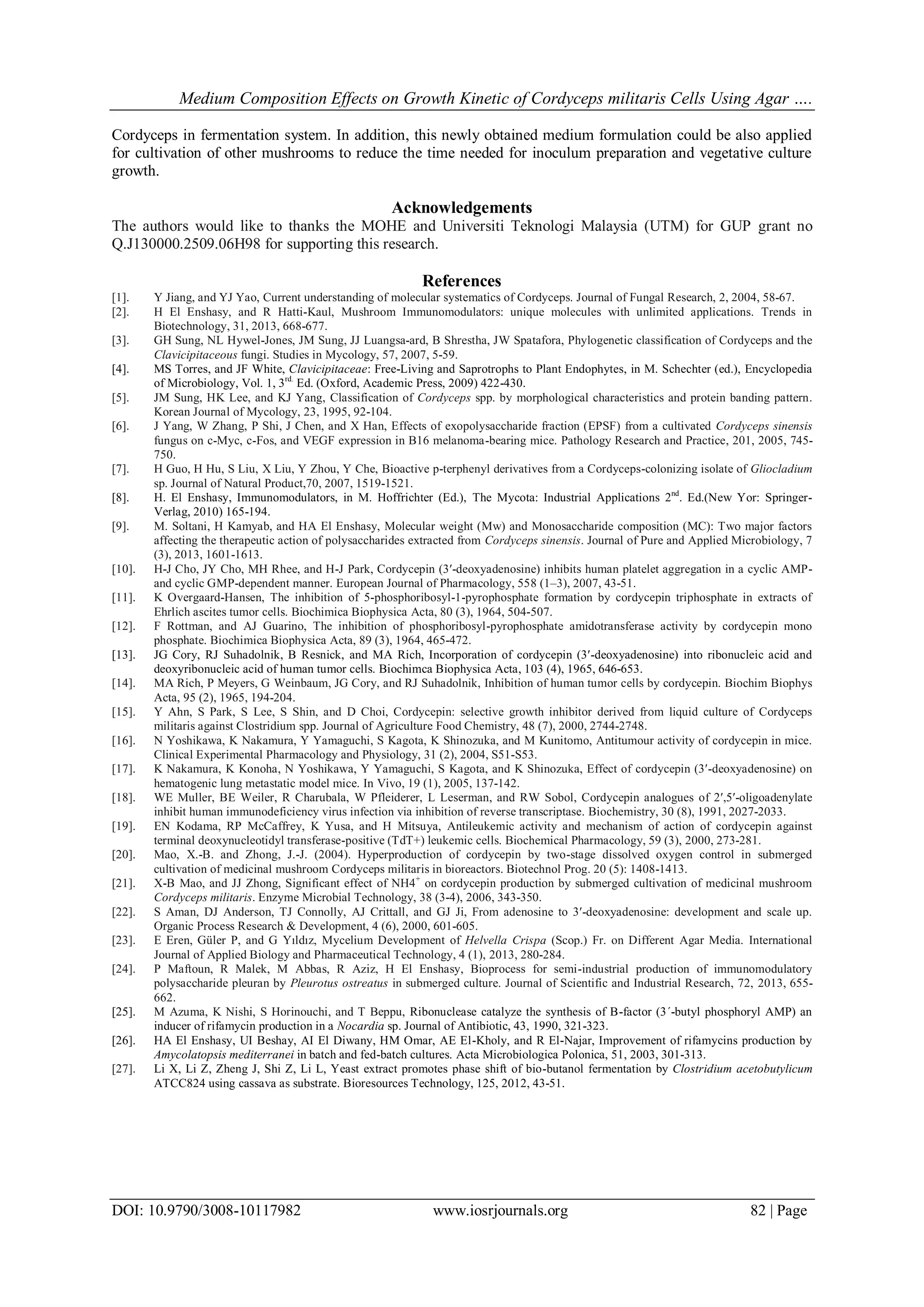 Medium Composition Effects on Growth Kinetic of Cordyceps militaris ...