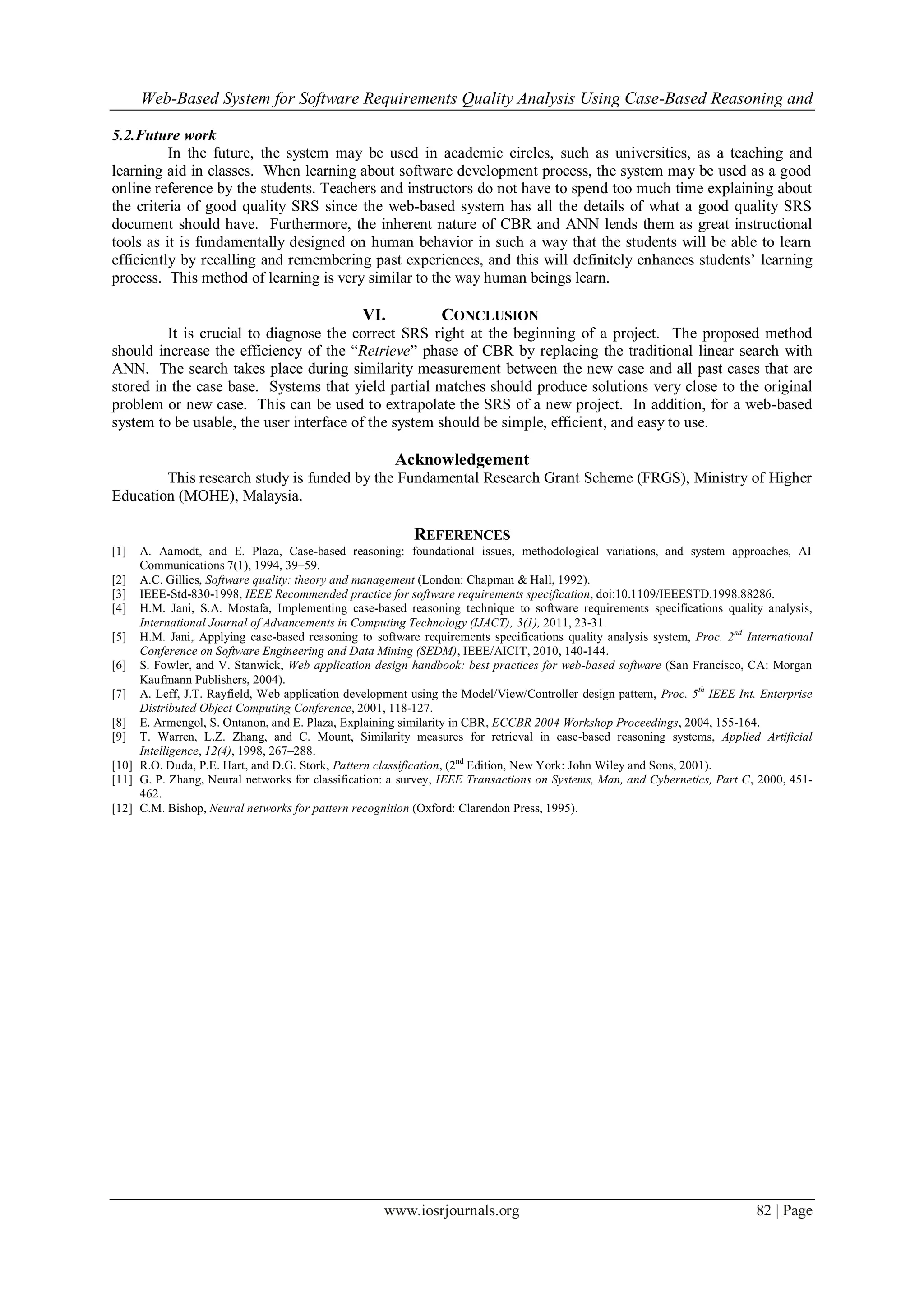 Web-Based System for Software Requirements Quality Analysis Using Case-Based Reasoning and ...
