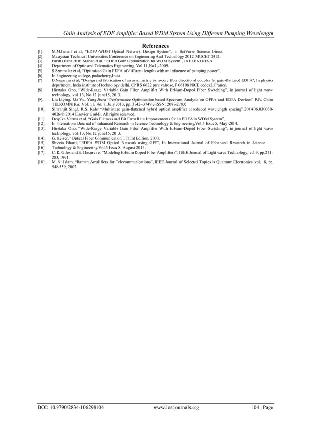 Gain Analysis of EDF Amplifier Based WDM System Using Different Pumping ...