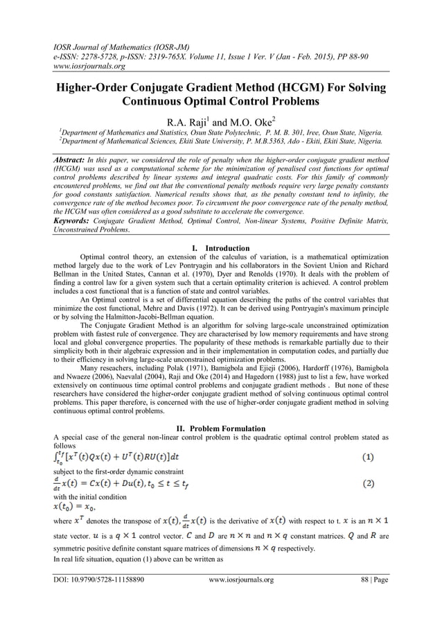 Higher Order Conjugate Gradient Method Hcgm For Solving Continuous Optimal Control Problems Pdf