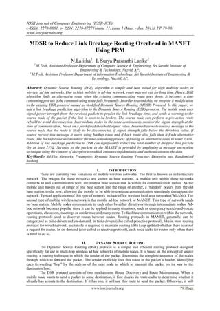 MDSR to Reduce Link Breakage Routing Overhead in MANET Using PRM | PDF