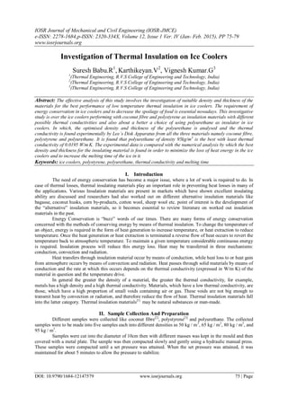 Investigation of Thermal Insulation on Ice Coolers | PDF