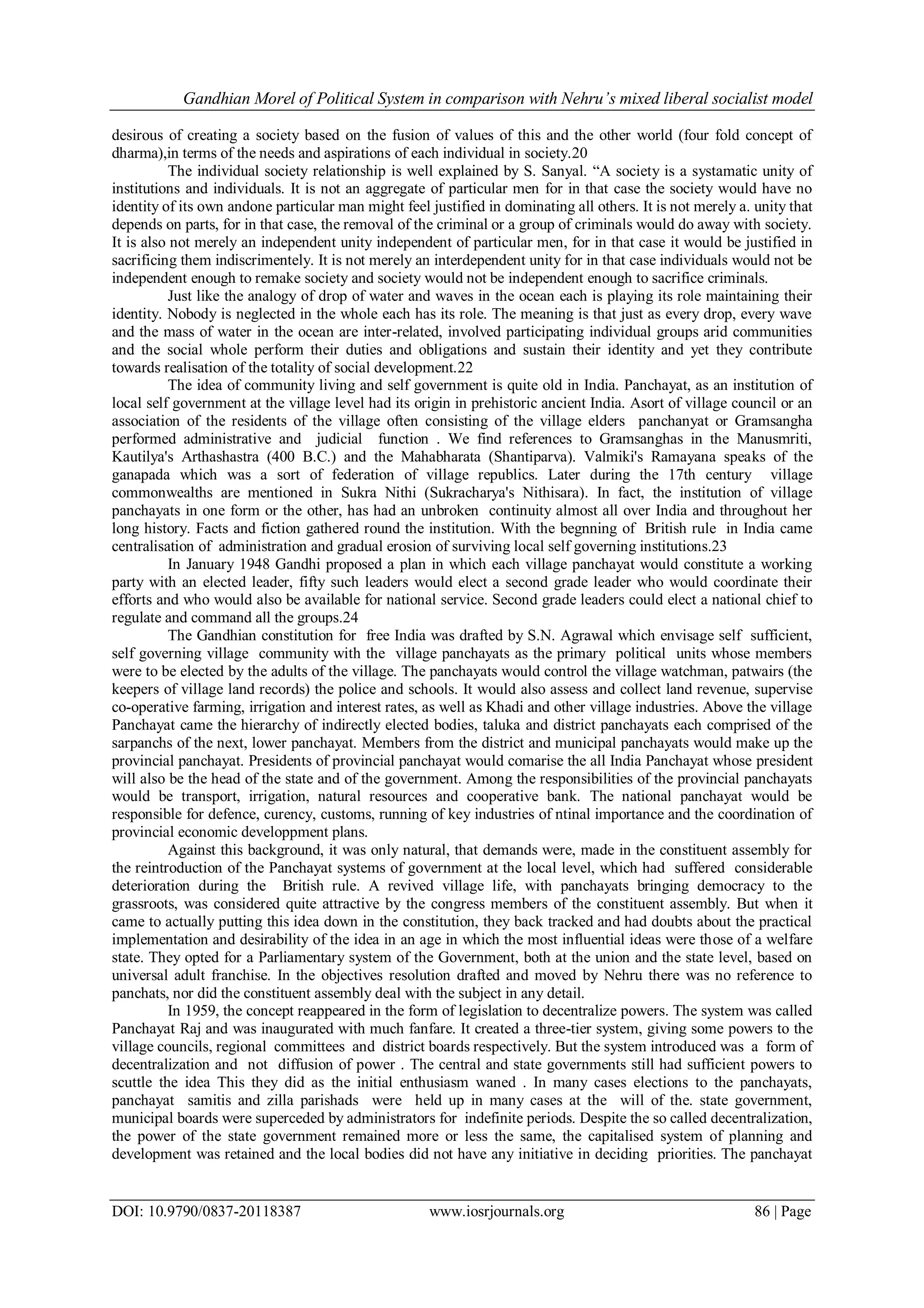 Gandhian Morel of Political System in Comparision with Nehru’s Mixed ...