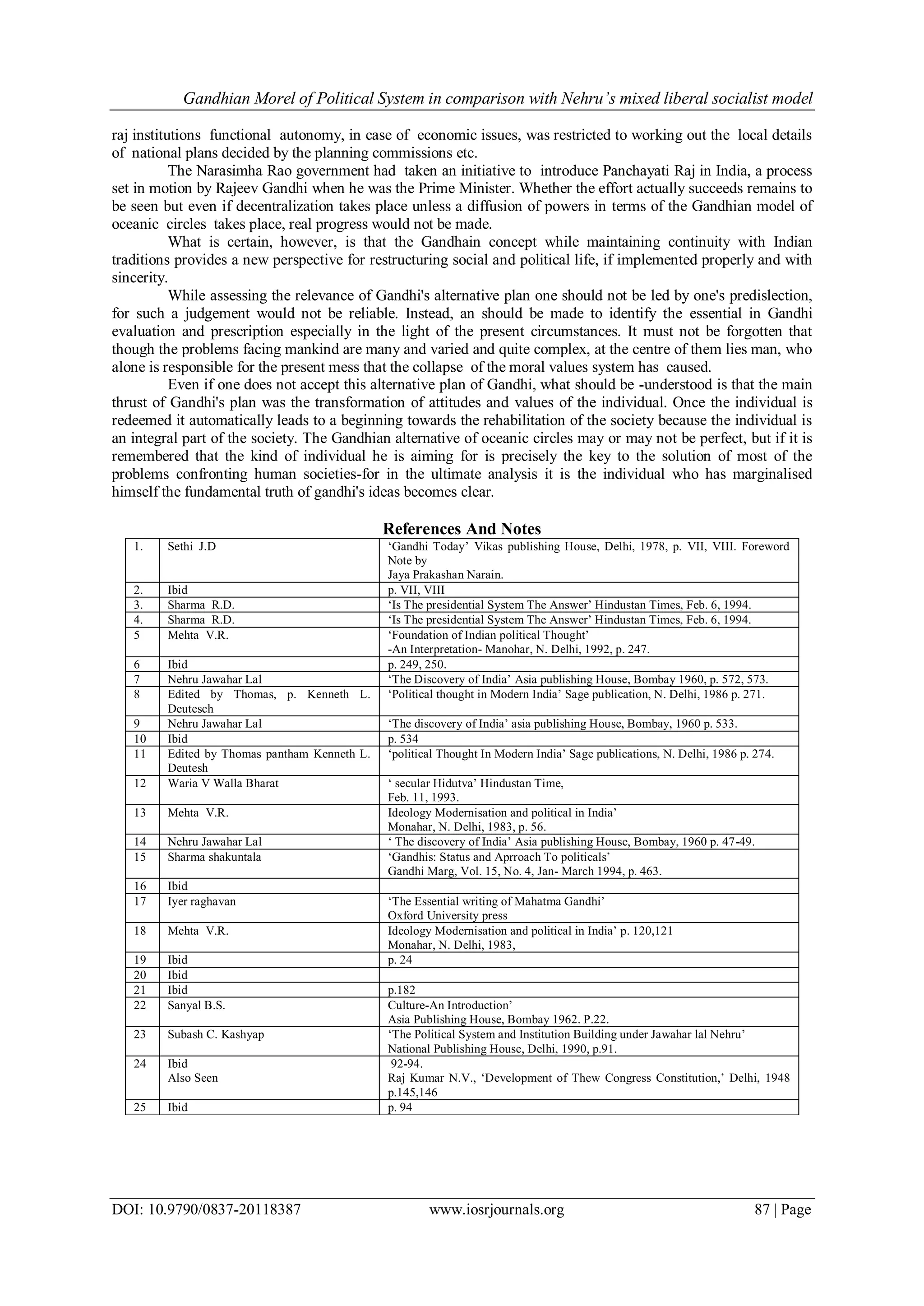 Gandhian Morel of Political System in Comparision with Nehru’s Mixed ...