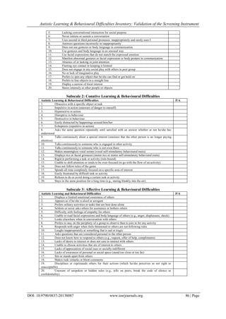 Autistic Learning & Behavioural Difficulties Inventory: Validation of ...