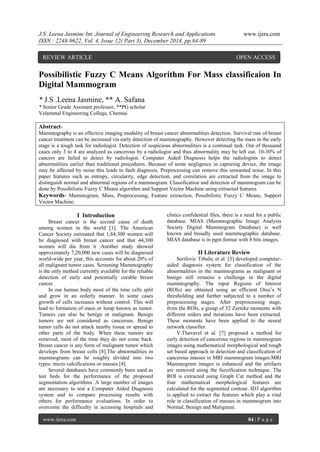 Possibilistic Fuzzy C Means Algorithm For Mass classificaion In Digital Mammogram | PDF