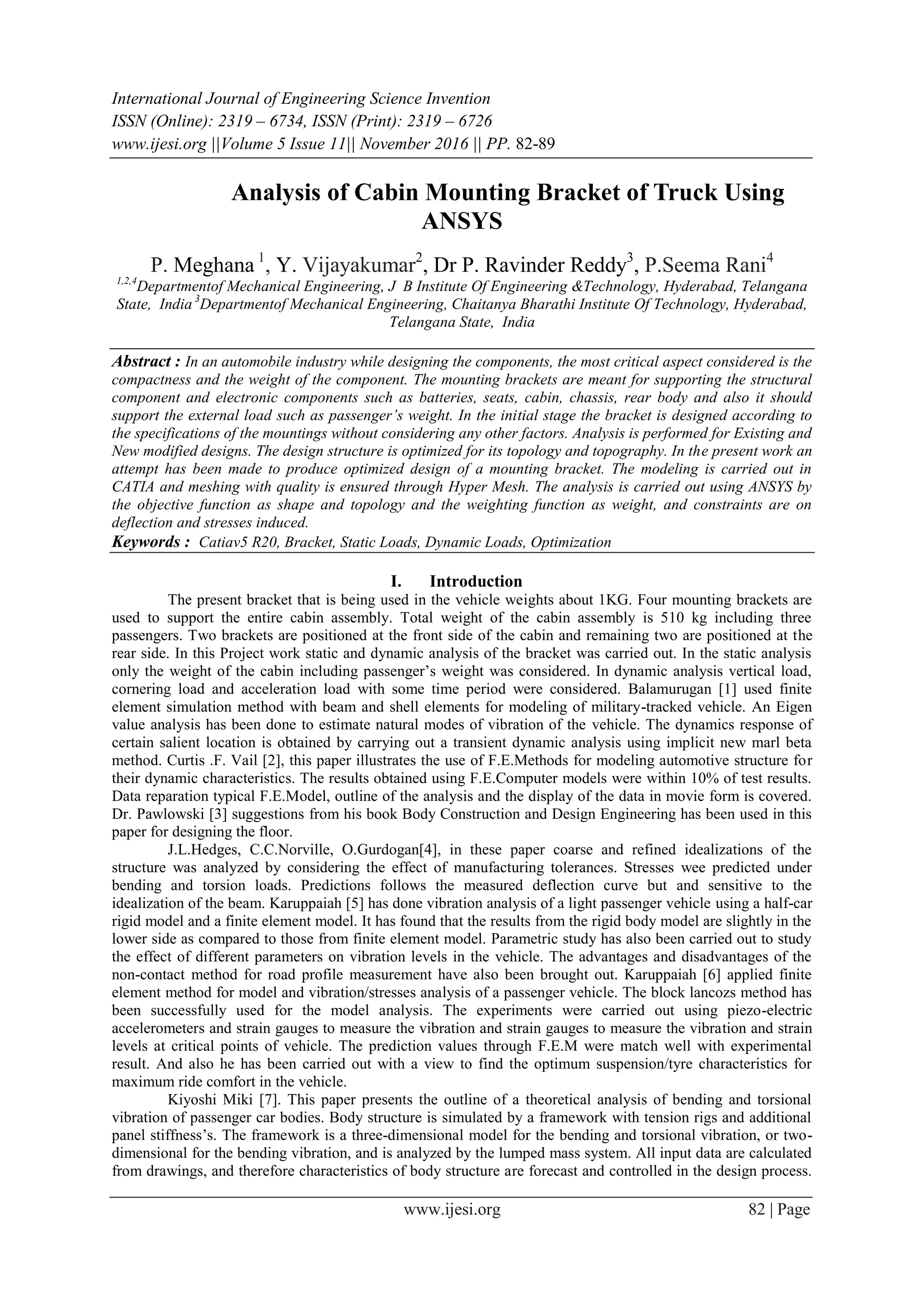 Analysis of Cabin Mounting Bracket of Truck Using ANSYS | PDF
