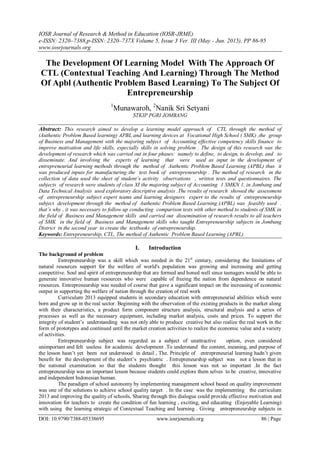 The Development Of Learning Model With The Approach Of CTL (Contextual ...