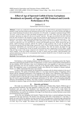 Effect of Age of Spawned Catfish (Clarias Gariepinus) Broodstock on ...