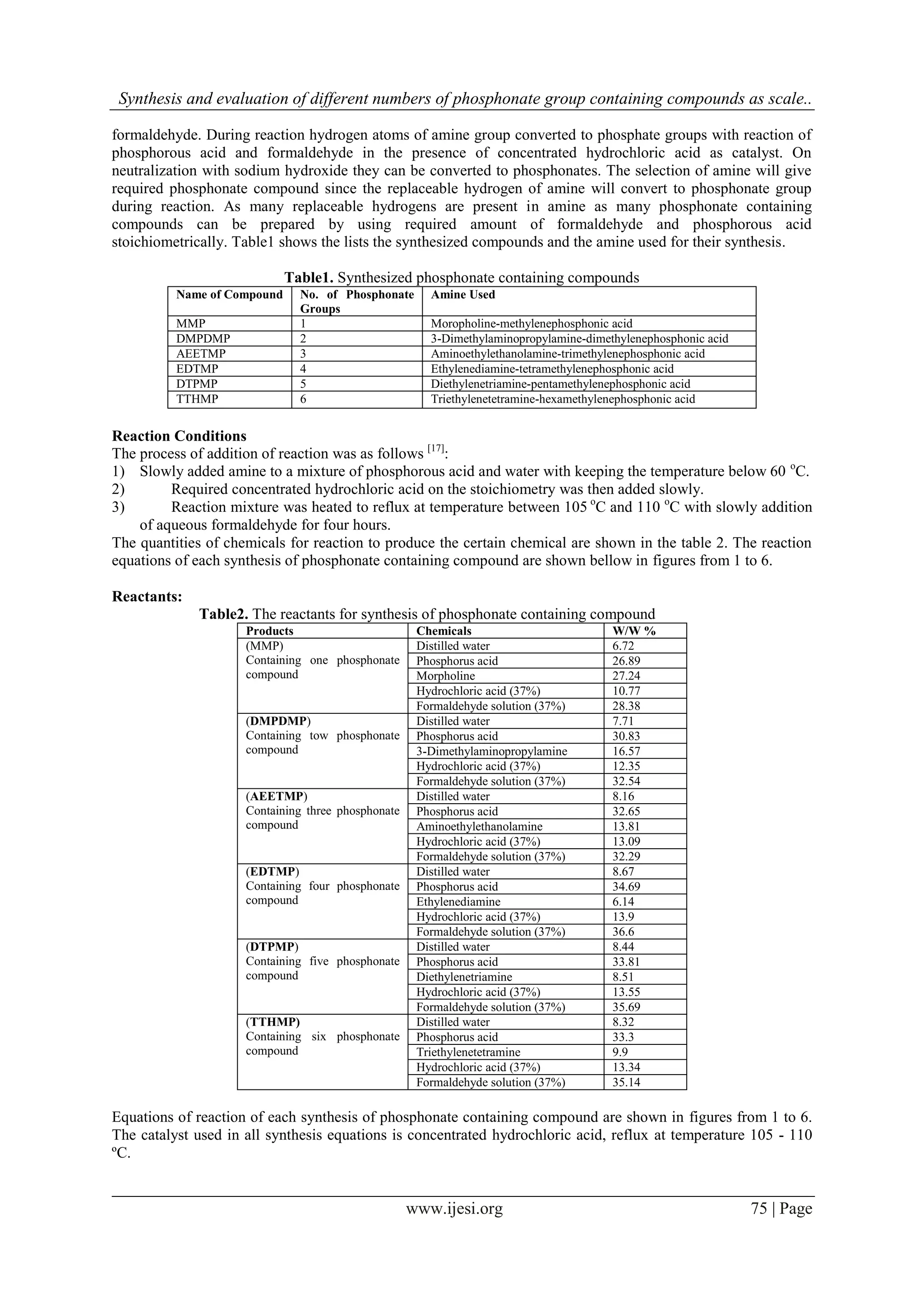 Synthesis And Evaluation of Different Numbers of Phosphonate Group ...