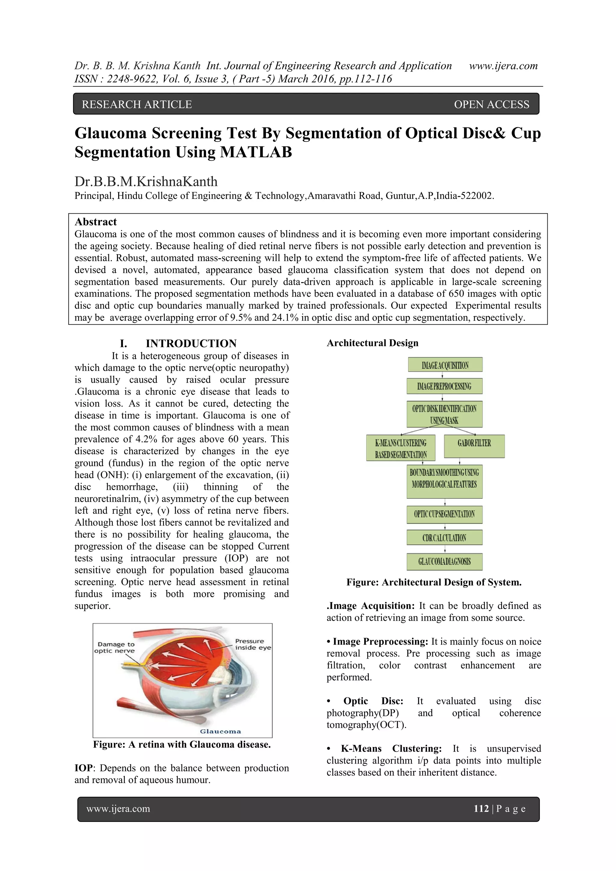 Glaucoma Screening Test By Segmentation of Optical Disc& Cup ...