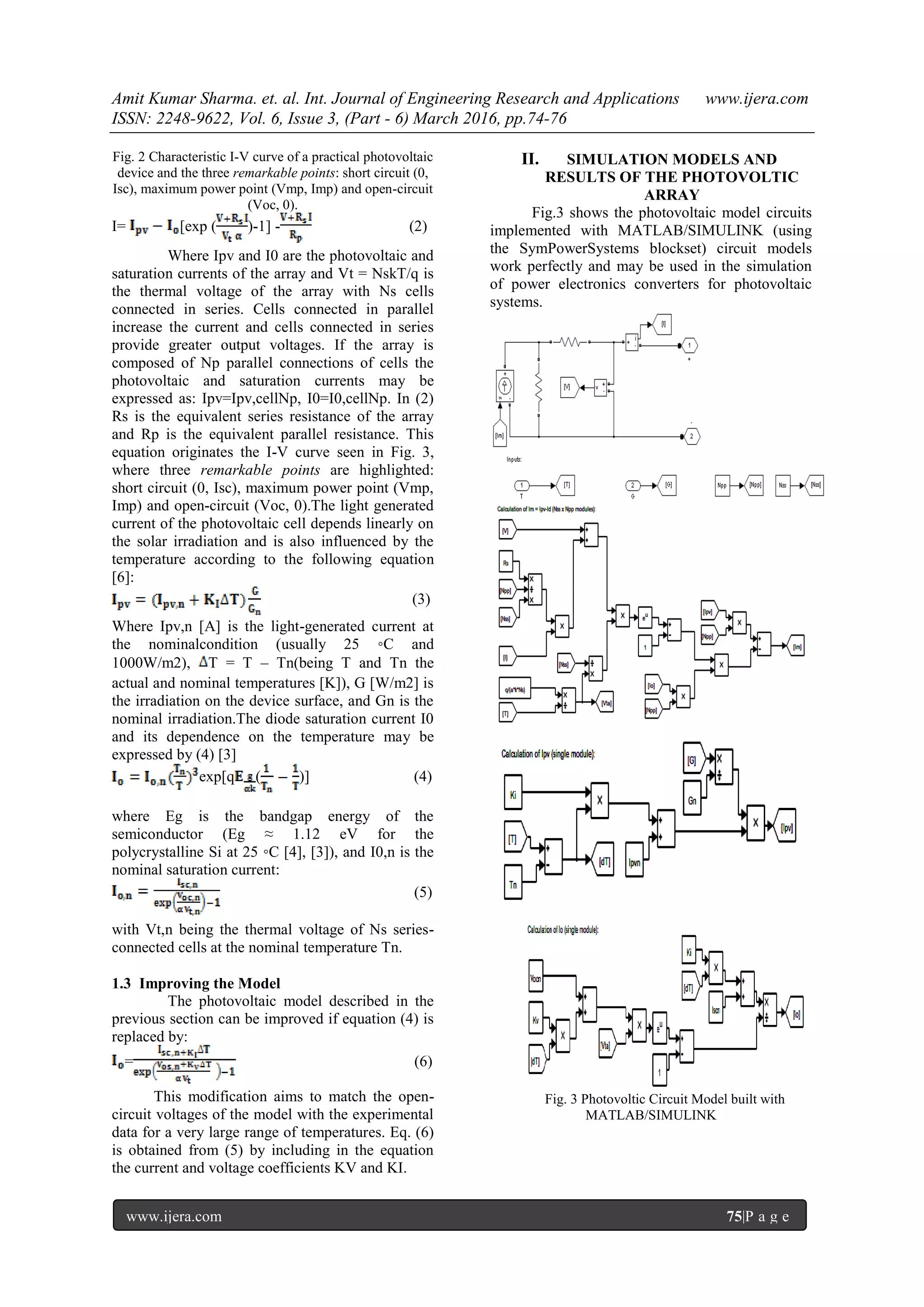 Mathematical Modeling And Simulation Of Photovoltic Array