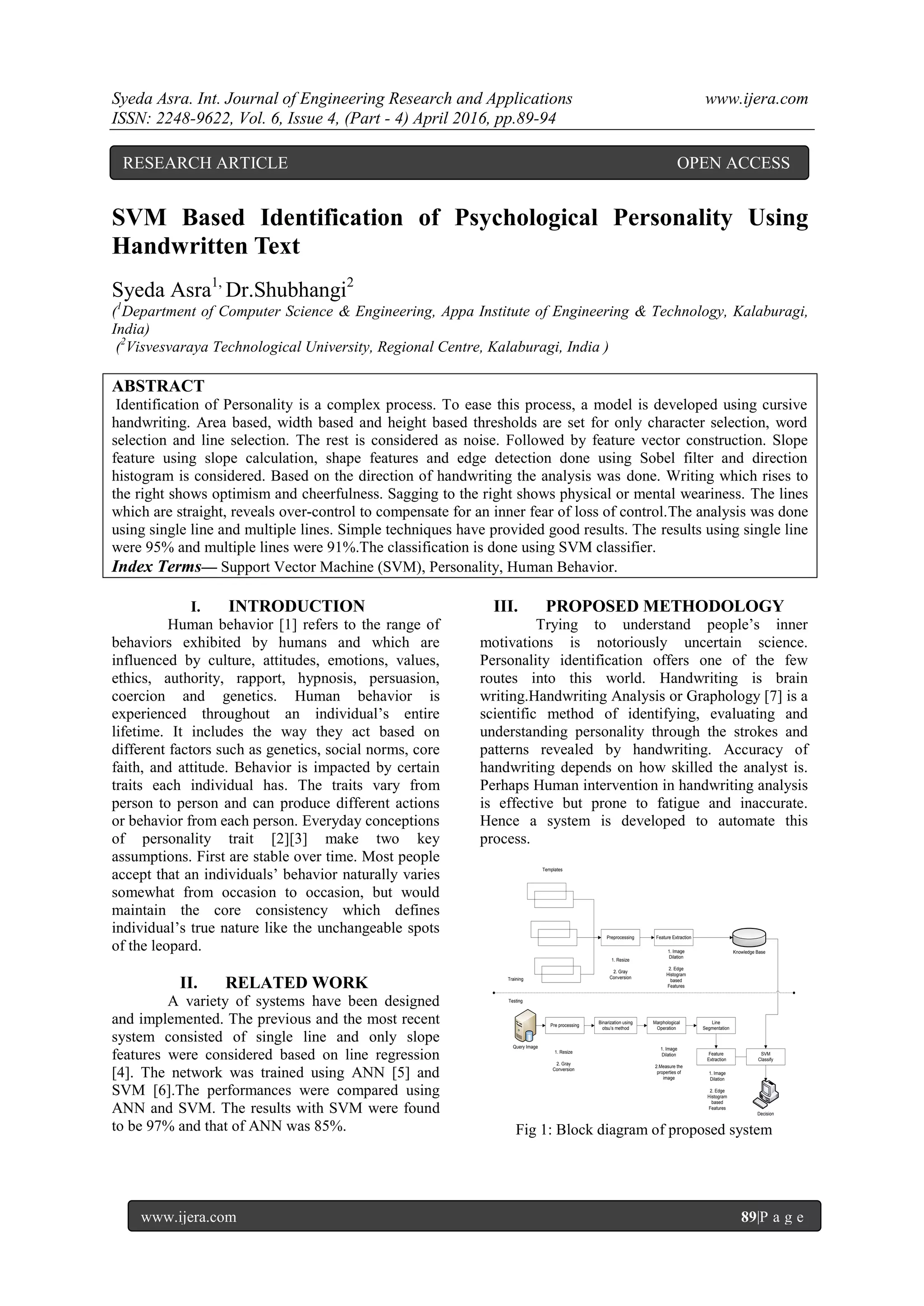 SVM Based Identification of Psychological Personality Using Handwritten Text | PDF