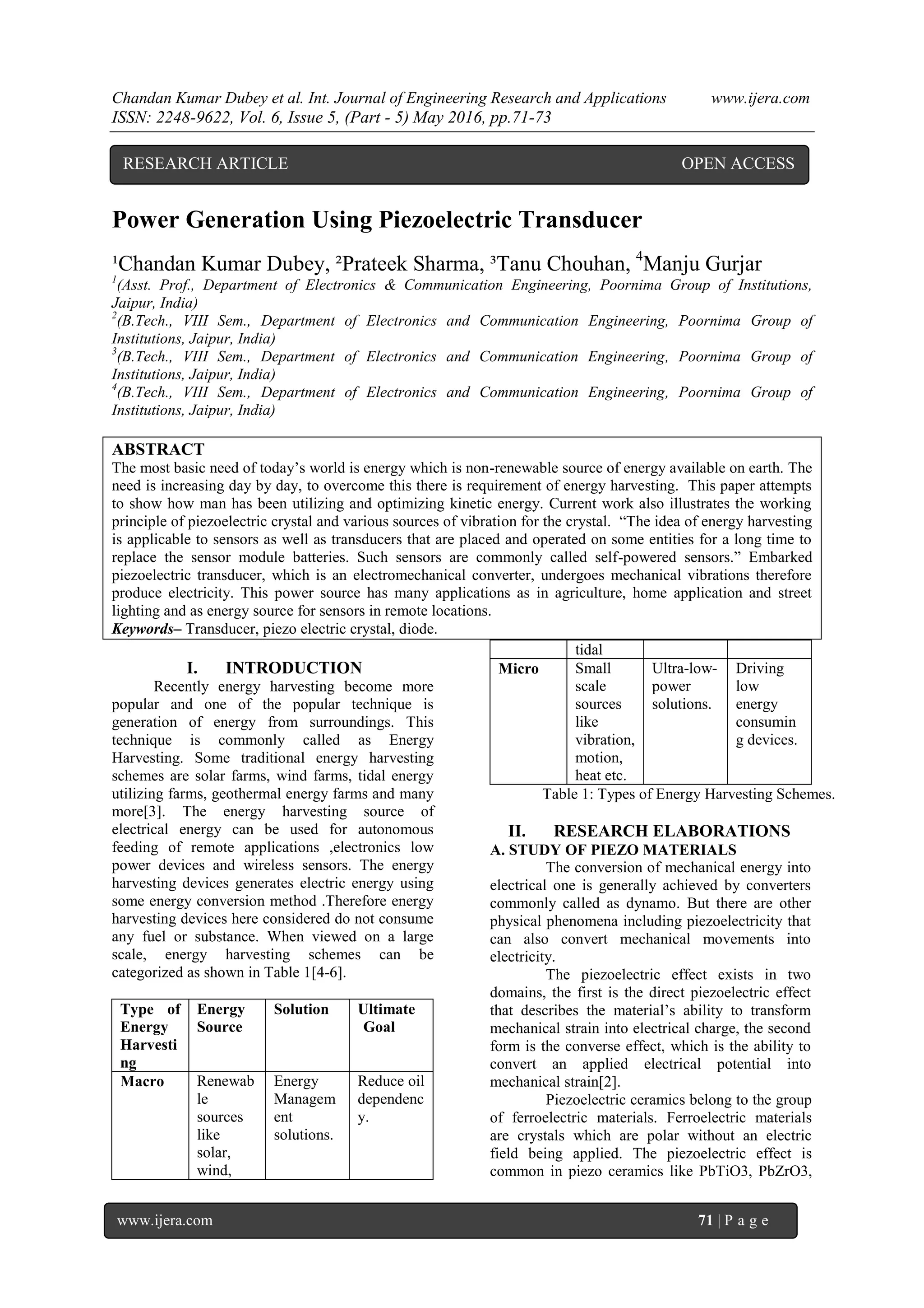 Power Generation Using Piezoelectric Transducer | PDF