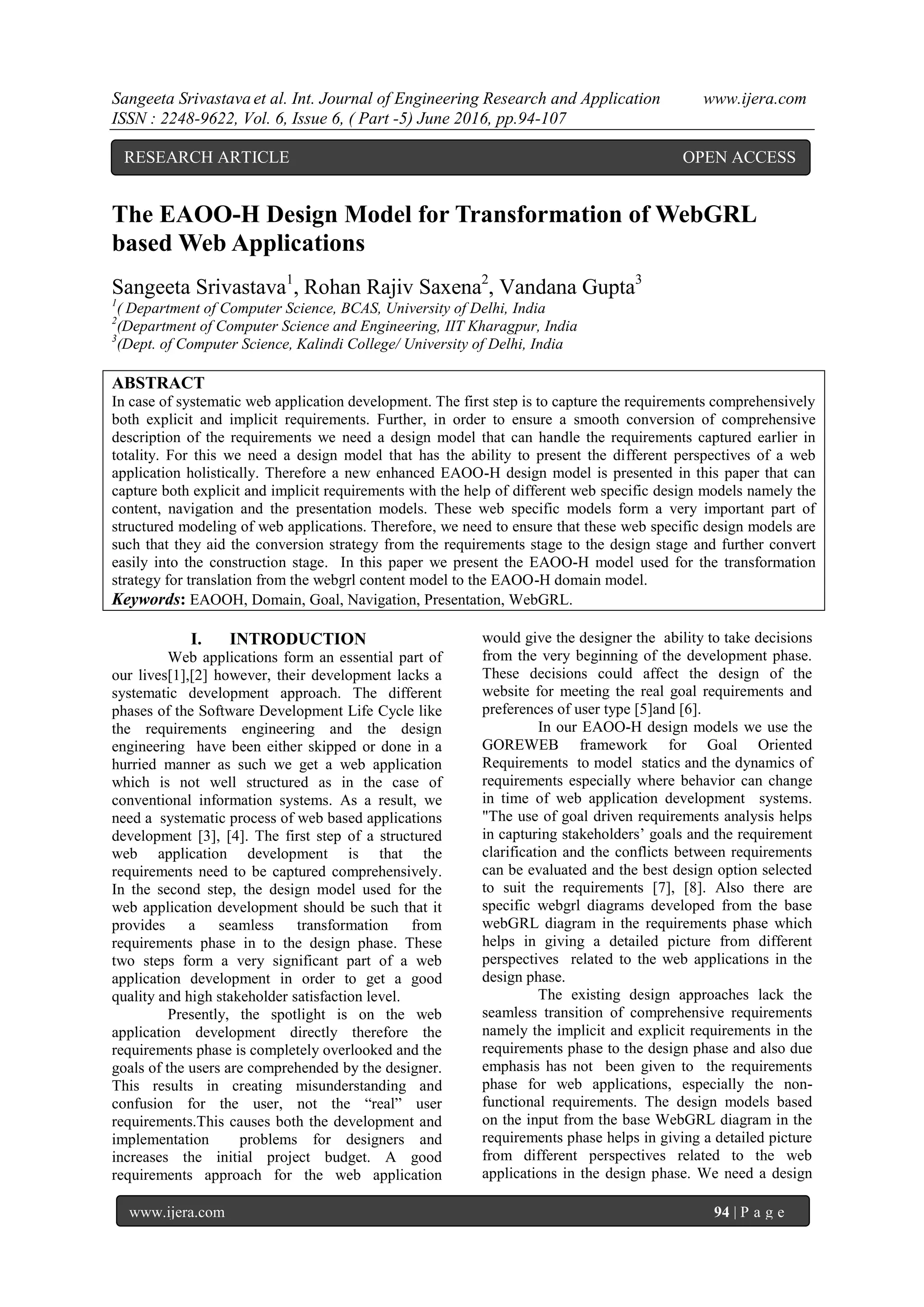 The EAOO-H Design Model for Transformation of WebGRL based Web Applications | PDF | Web Design ...