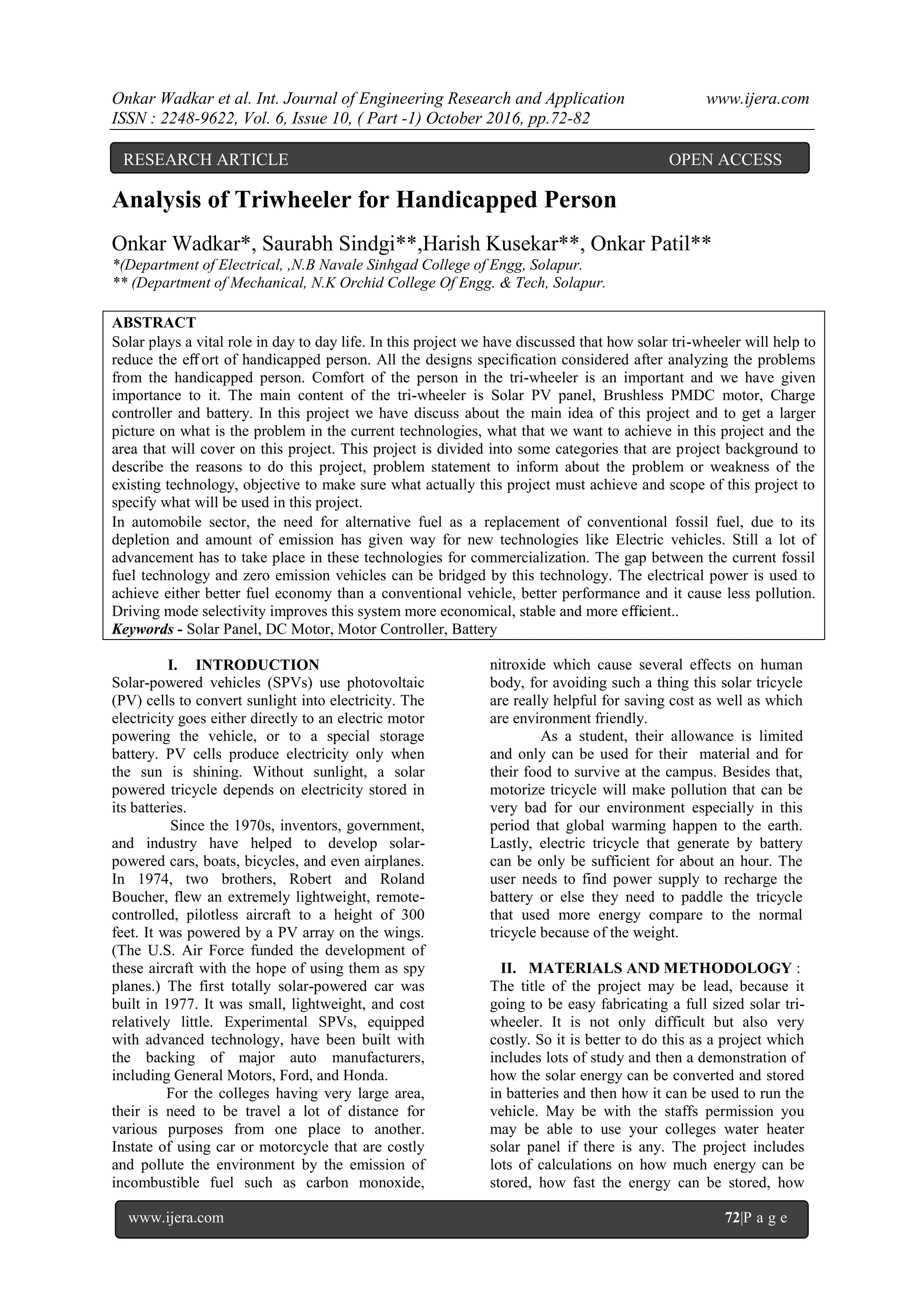 Analysis of Triwheeler for Handicapped Person | PDF