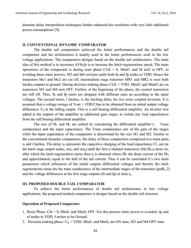 ANALYSIS AND DESIGN OF DOUBLE TAIL COMPARATOR USING A LOW POWER GATING ...