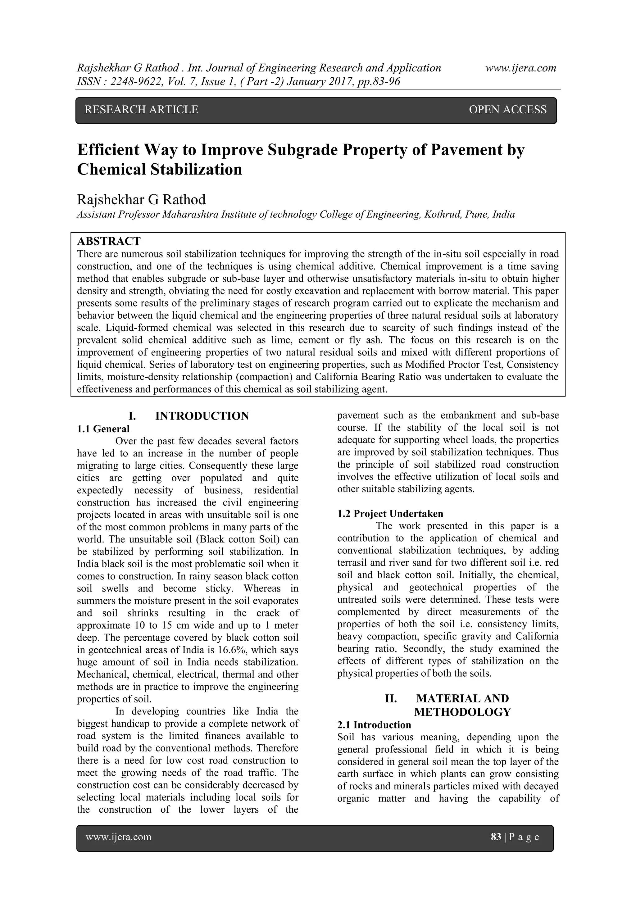 Efficient Way to Improve Subgrade Property of Pavement by Chemical Stabilization | PDF