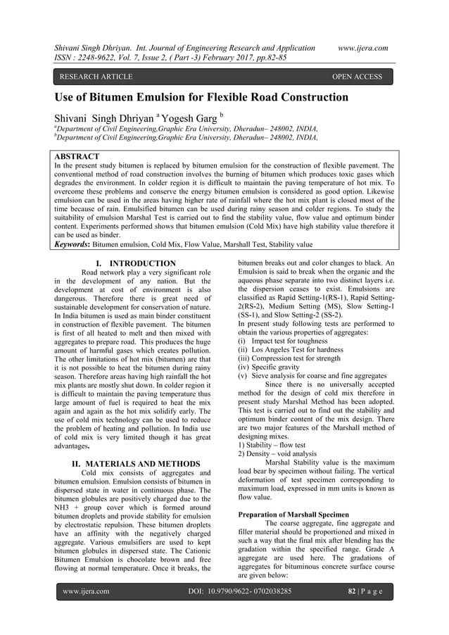 Use of Bitumen Emulsion for Flexible Road Construction | PDF