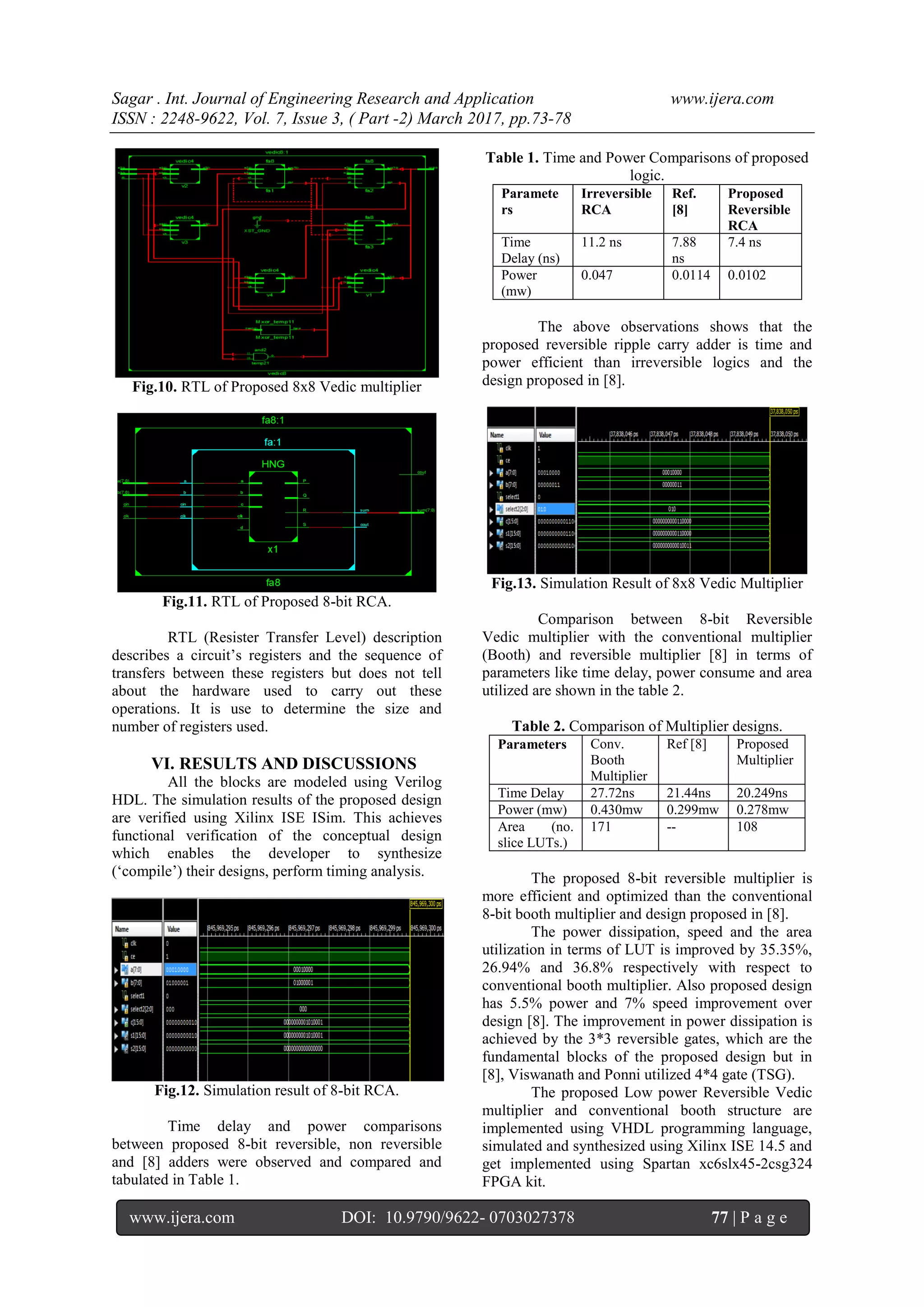 Design of Low Power Vedic Multiplier Based on Reversible Logic | PDF