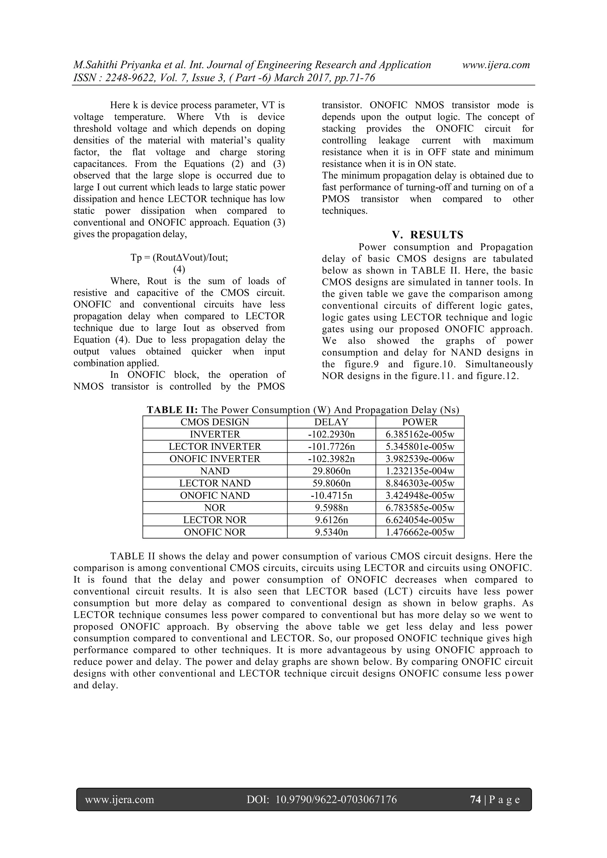 High Performance and Low power VLSI CMOS Circuit Designs using ONOFIC Approach | PDF