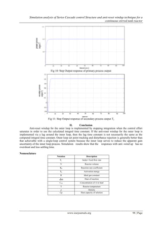 Simulation analysis of Series Cascade control Structure and anti-reset windup technique for a ...