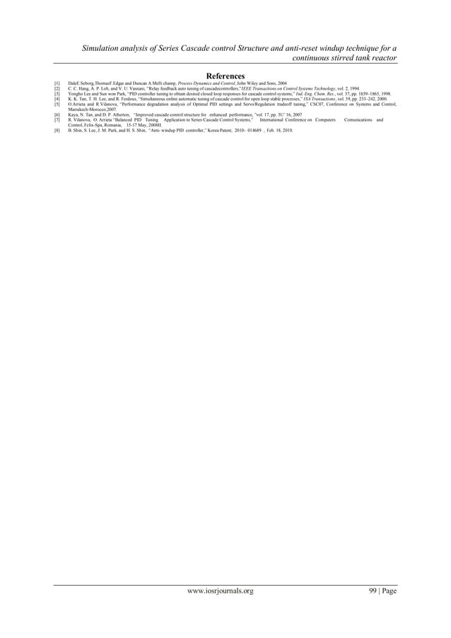 Simulation Analysis Of Series Cascade Control Structure And Anti Reset