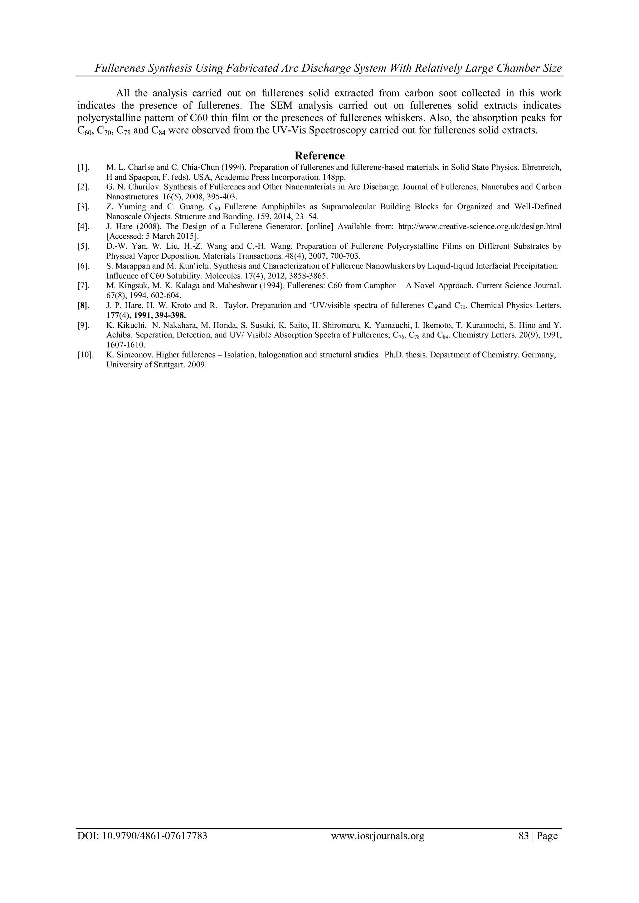 Fullerenes Synthesis Using Fabricated Arc Discharge System with ...