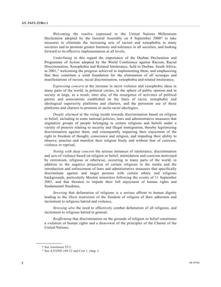 COMBATING DEFAMATION OF RELIGIONS : REVISED DRAFT RESOLUTION | PDF