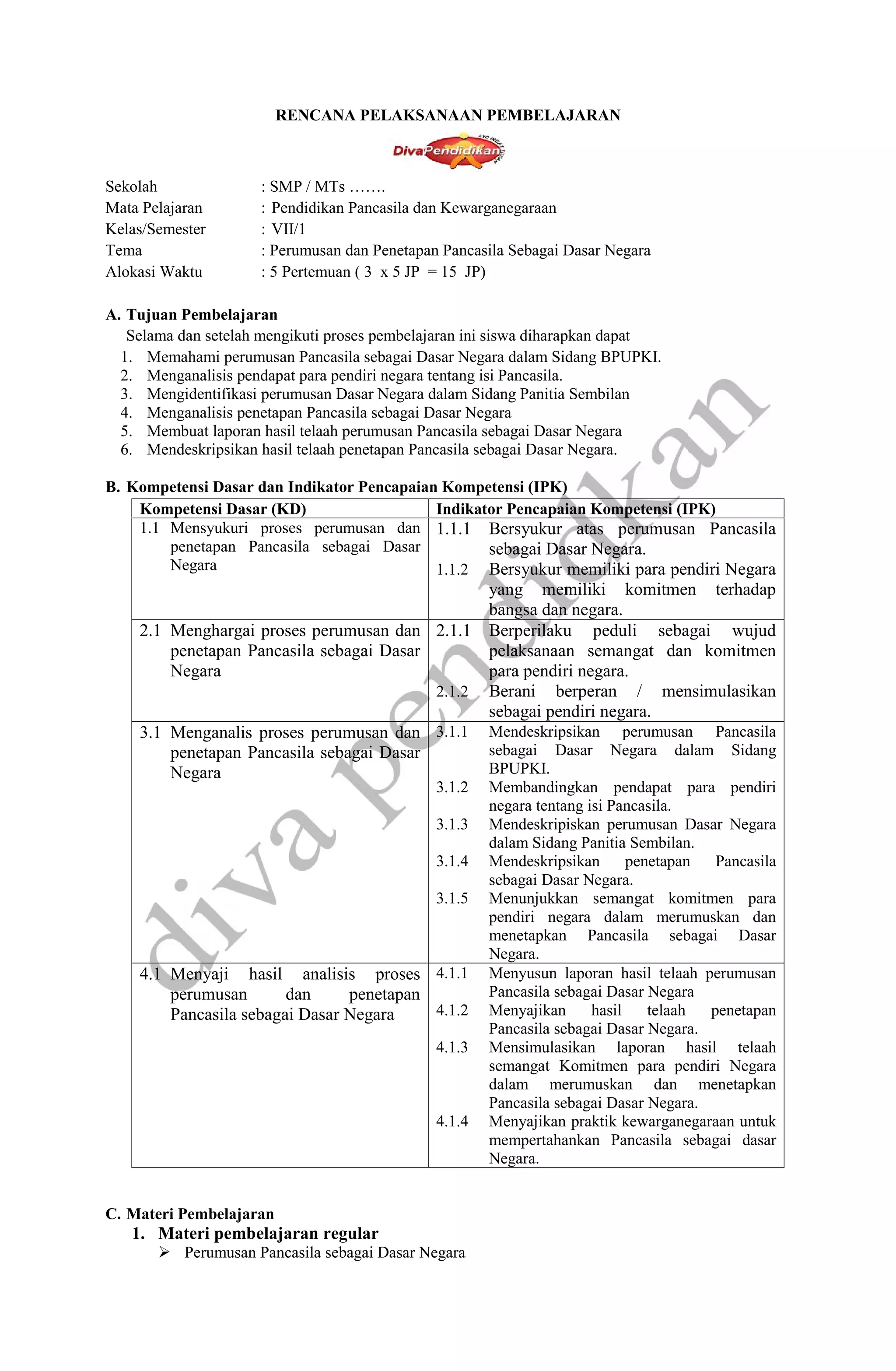 Contoh RPP Revisi 2017 Pendidikan Pancasila dan Kewarganegaraan (PPKN ...