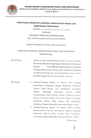 Perdirjen PSKL 11/2016 tentang Permohonan HPHD | PDF