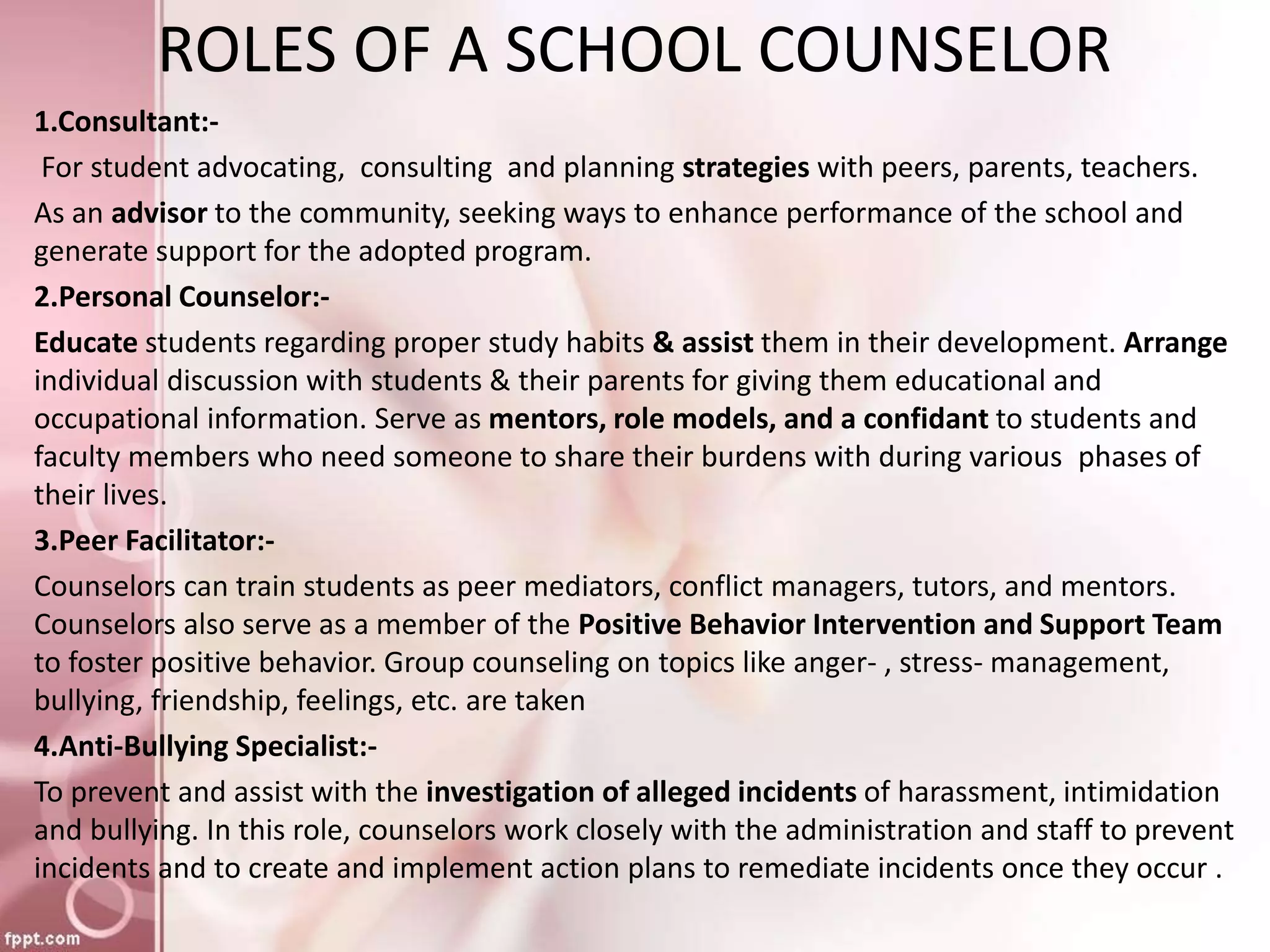 Role and Qualities of a school counsellor | PPTX