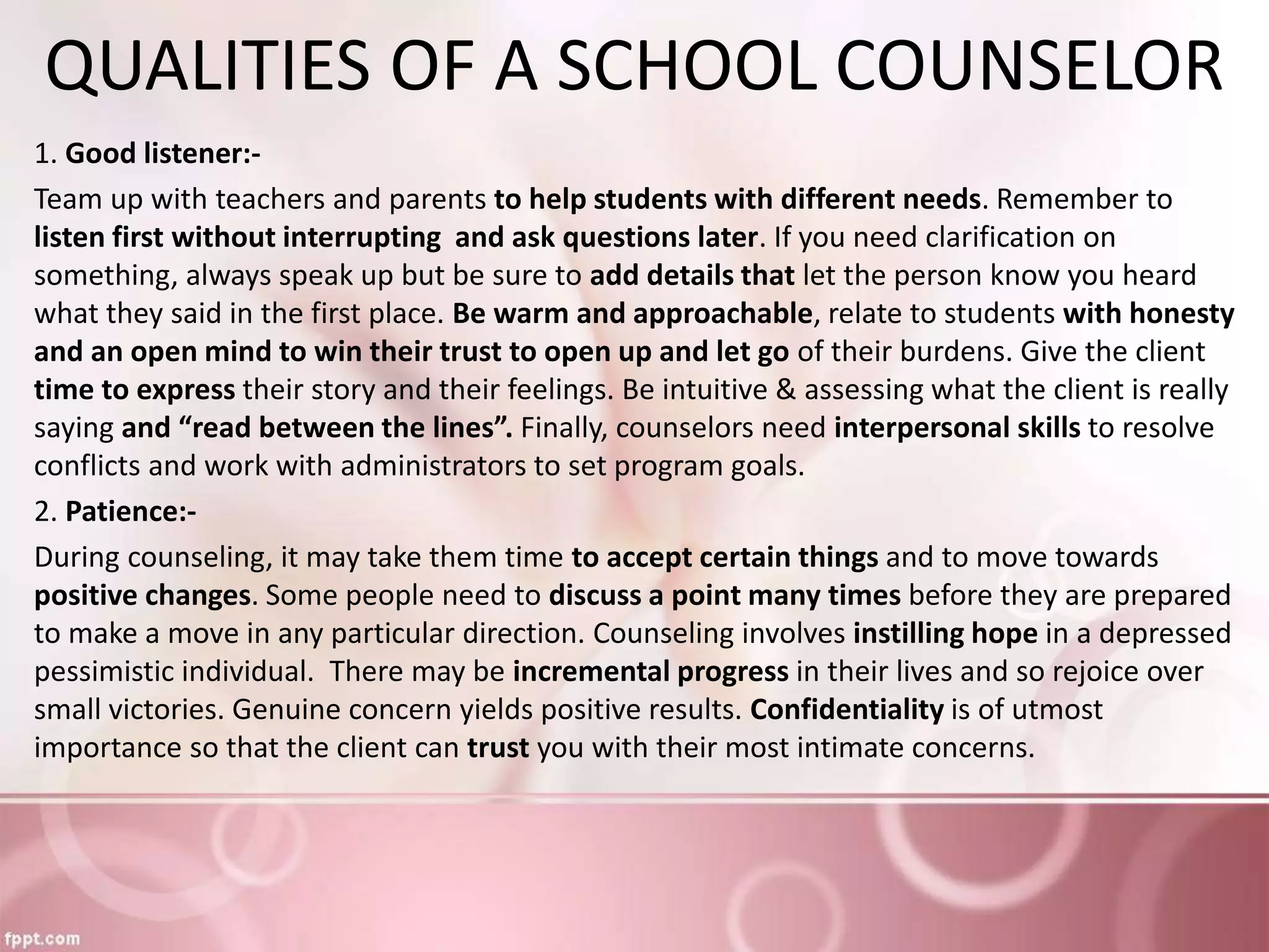 Role and Qualities of a school counsellor | PPTX