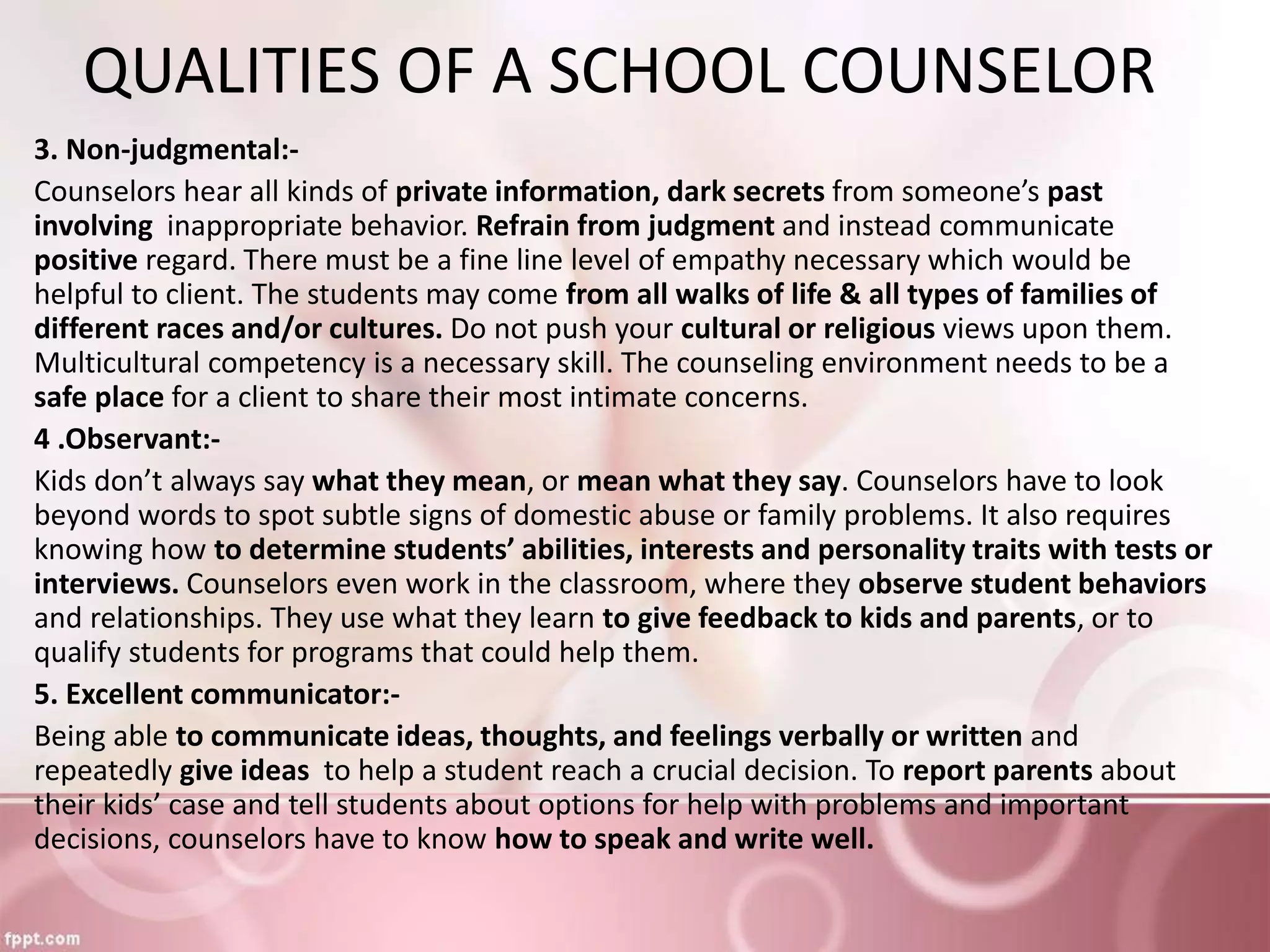 Role and Qualities of a school counsellor | PPTX