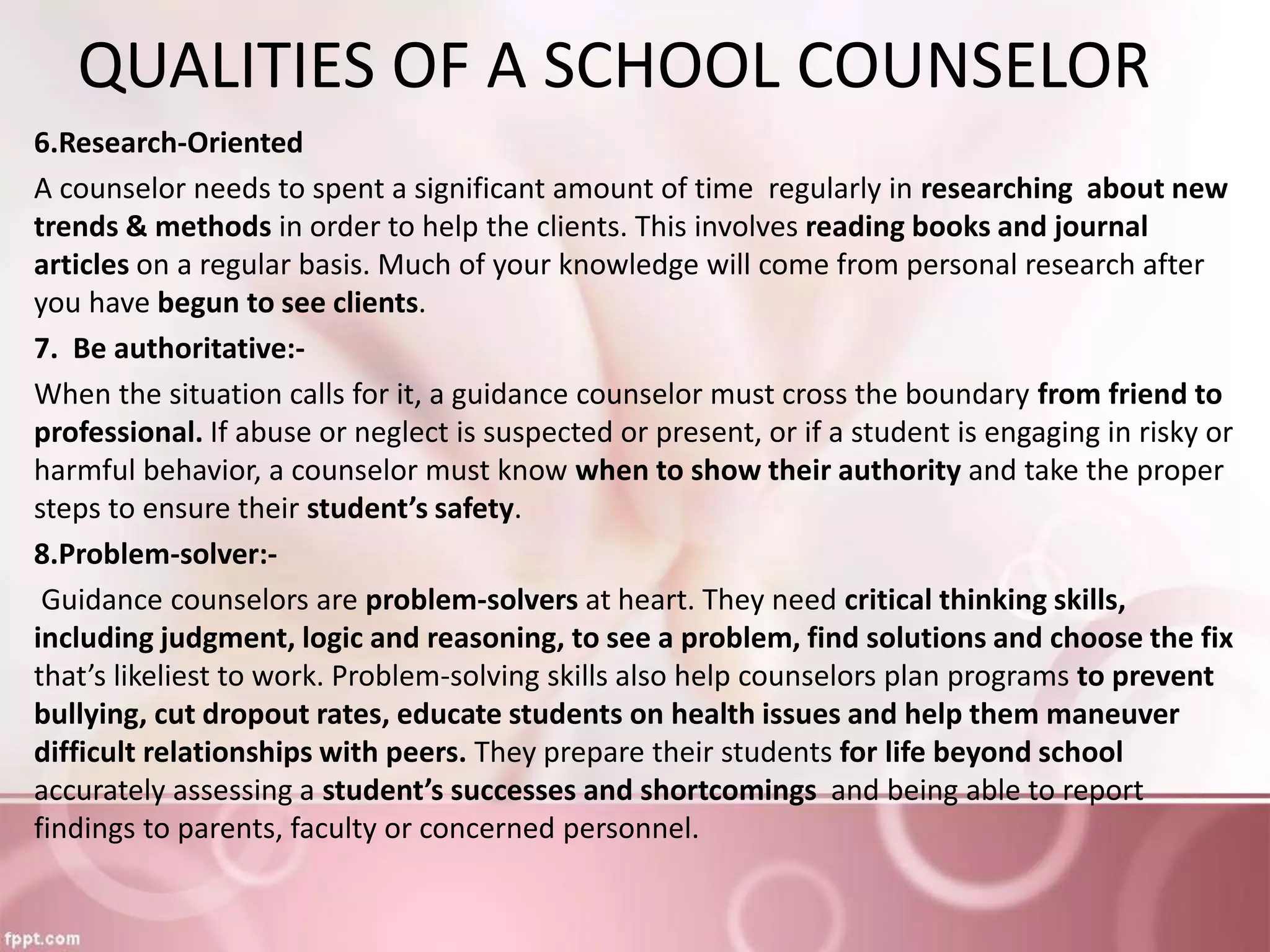 Role and Qualities of a school counsellor | PPTX