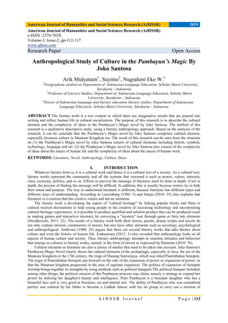 Anthropological Study of Culture in the Pambayun’s Magic By Joko ...