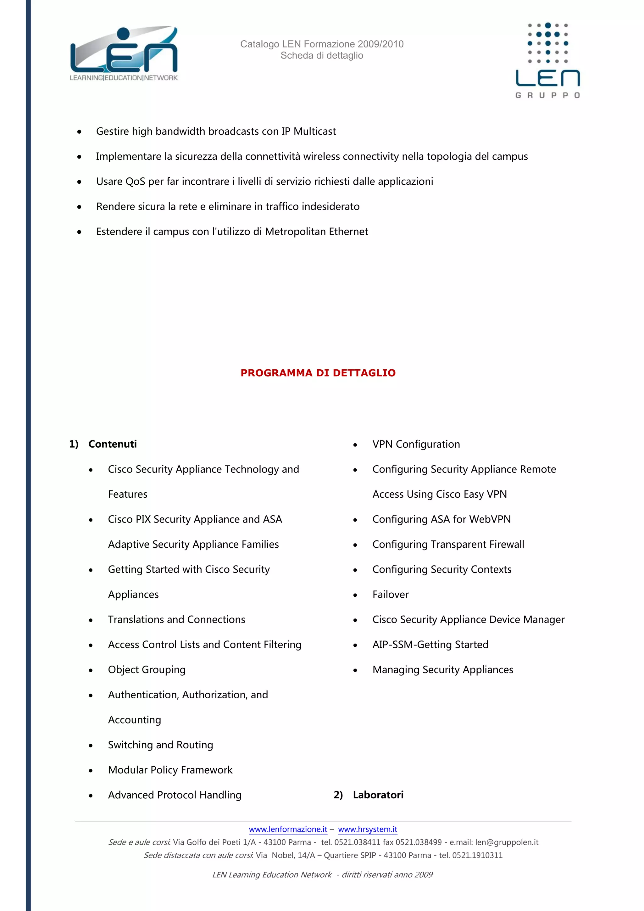 Cisco securing networks with pix and asa - Scheda corso LEN | PDF