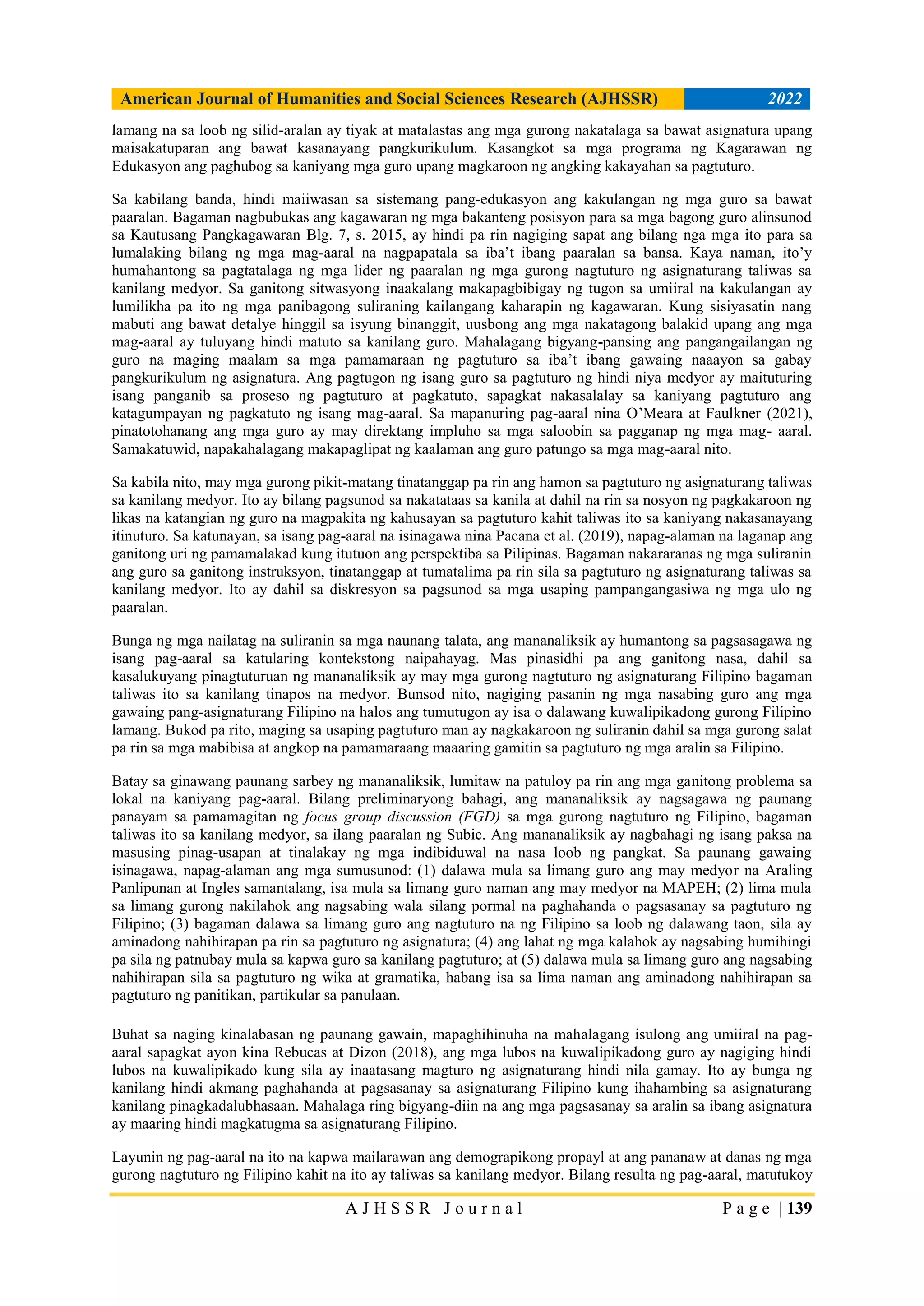 PANANAW AT DANAS NG MGA GURONG FILIPINO: BATAYAN SA PAGBUO NG PLAN OF ACTION | PDF