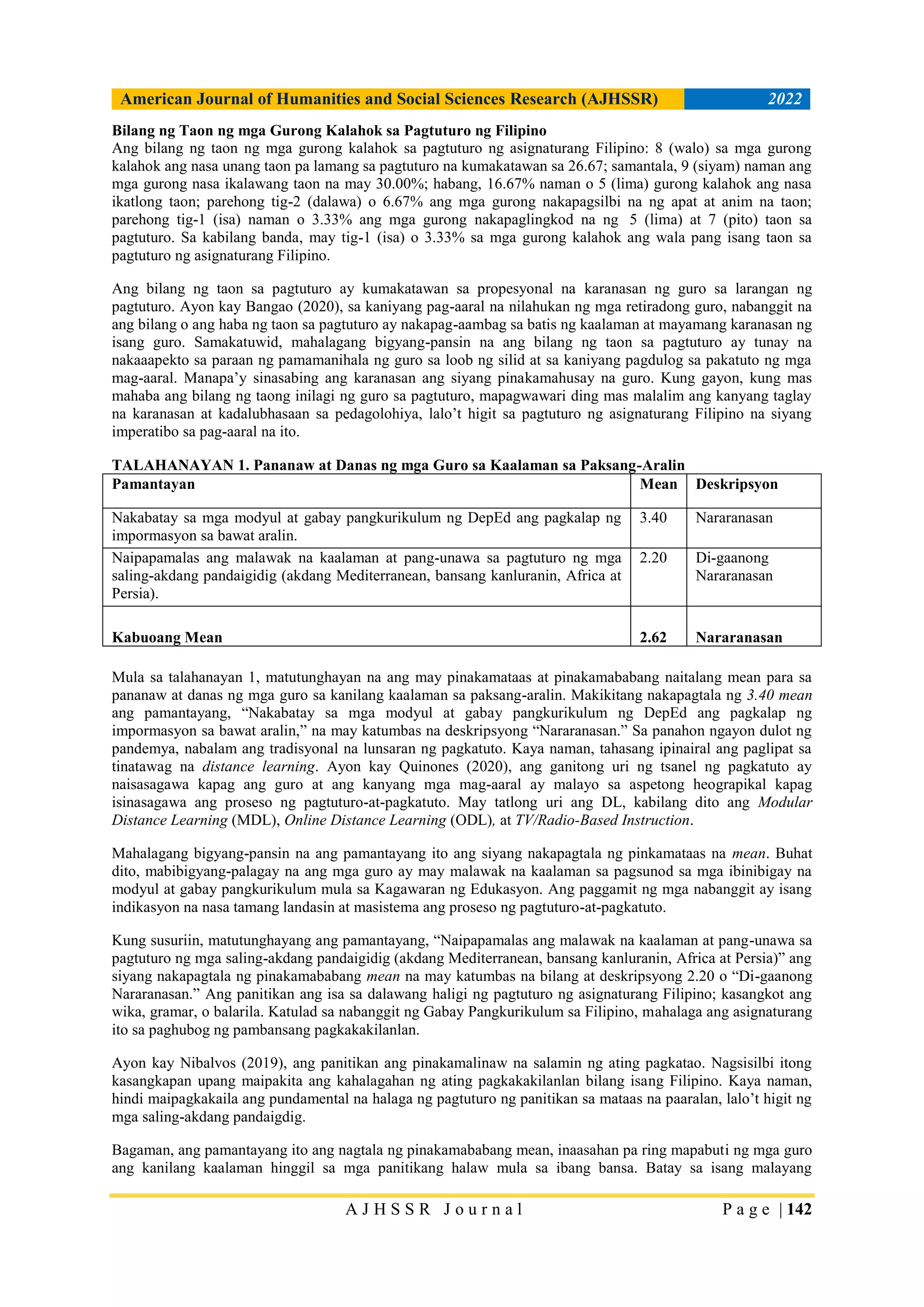 PANANAW AT DANAS NG MGA GURONG FILIPINO: BATAYAN SA PAGBUO NG PLAN OF ACTION | PDF