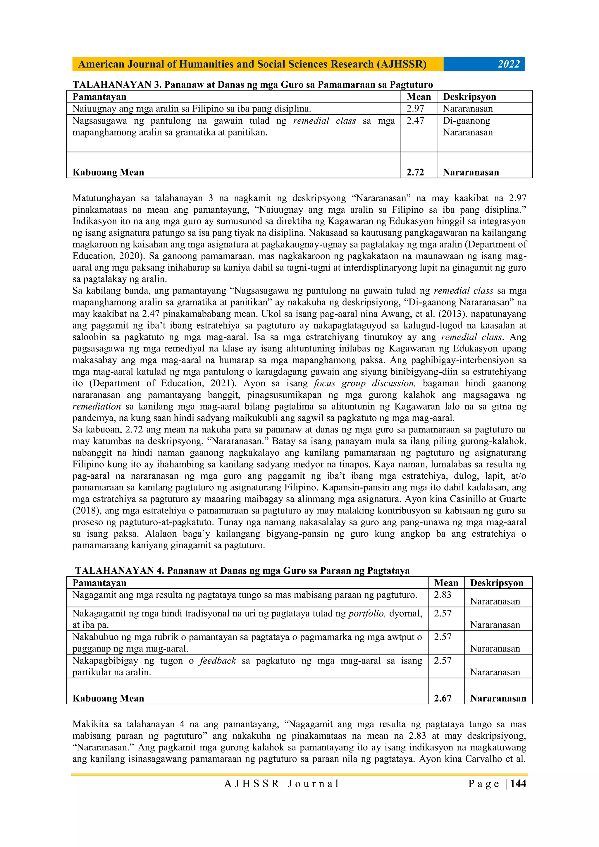 PANANAW AT DANAS NG MGA GURONG FILIPINO: BATAYAN SA PAGBUO NG PLAN OF ACTION | PDF