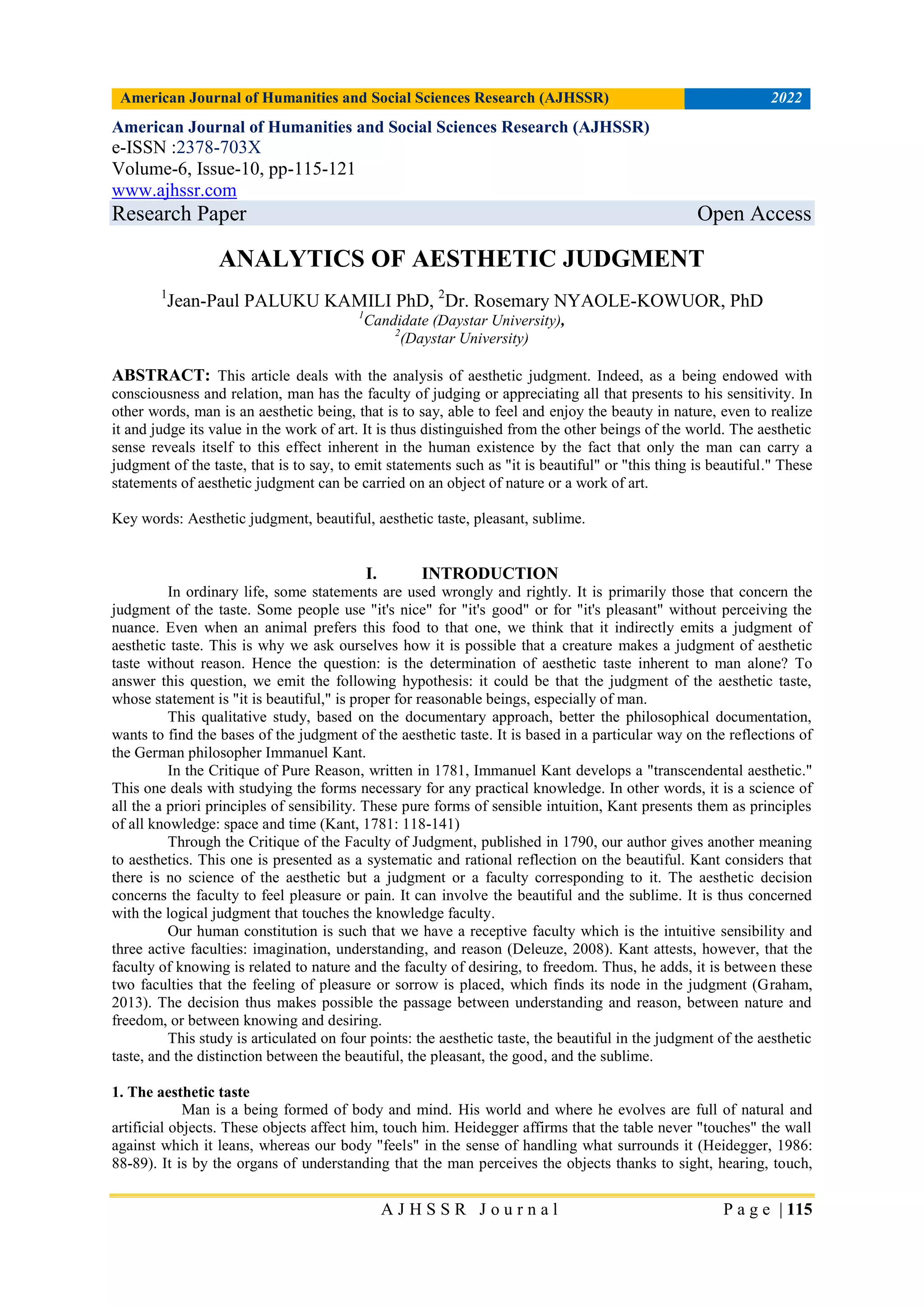 ANALYTICS OF AESTHETIC JUDGMENT | PDF
