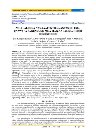 MGA SALIK NA NAKAAAPEKTO SA ANTAS NG PAGUNAWA SA PAGBASA NG MGA MAG ...