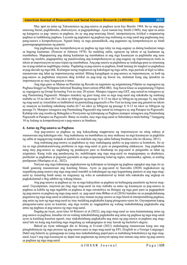 MGA SALIK NA NAKAAAPEKTO SA ANTAS NG PAGUNAWA SA PAGBASA NG MGA MAG ...